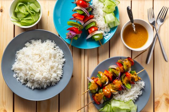 Vegetable Satay with Basmati Rice & Fresh Cucumber - DropChef