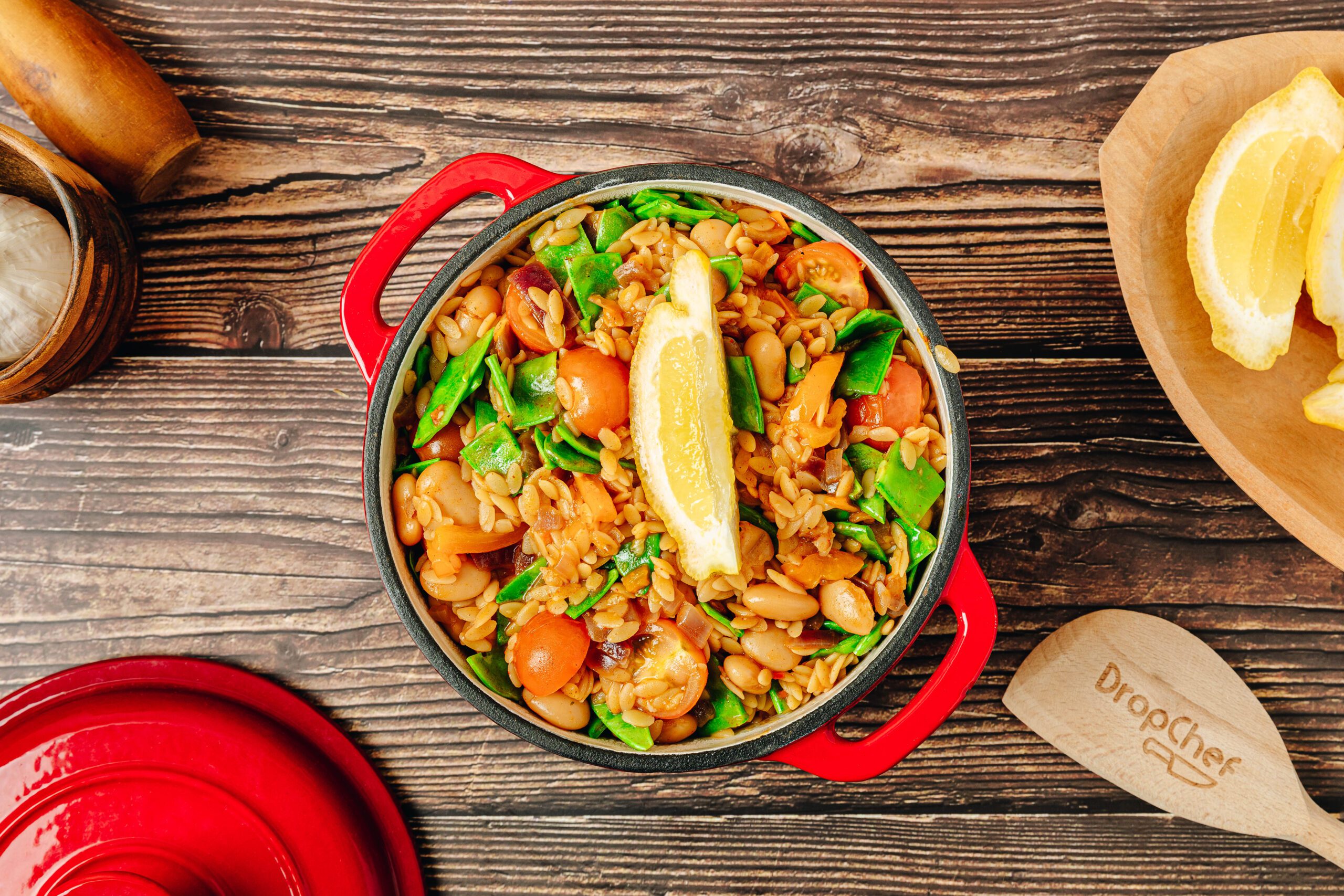 One Pan Butter Bean & Vegetable Orzo - DropChef