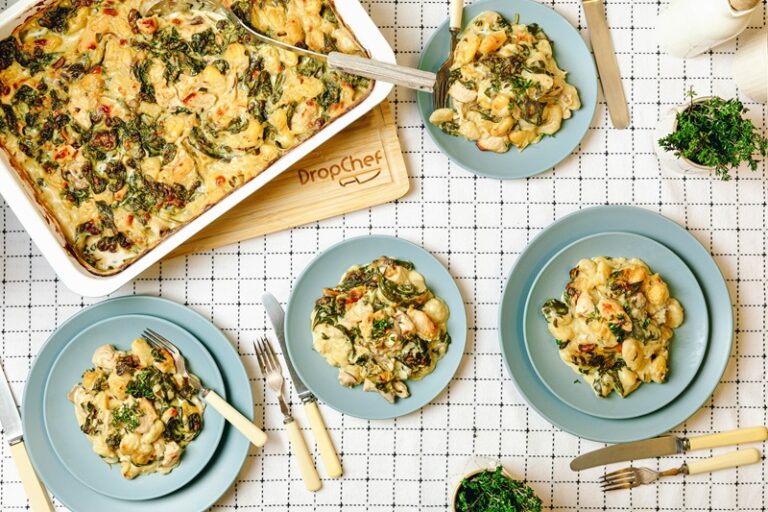 Chicken and Chestnut Mushroom Gnocchi Pie - DropChef